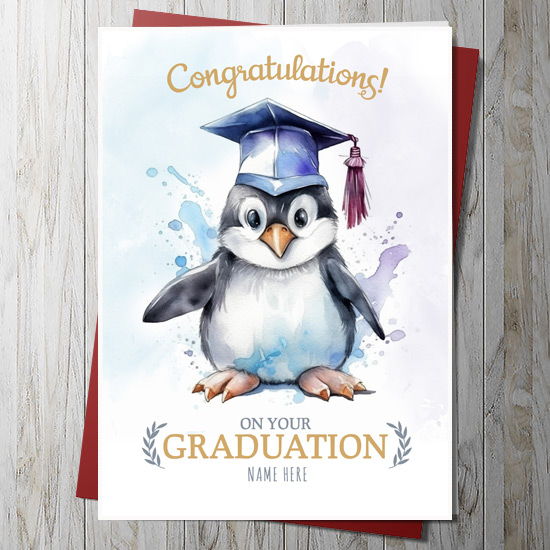 Graduation Card - Penguin Design | Personalised graduation Card
